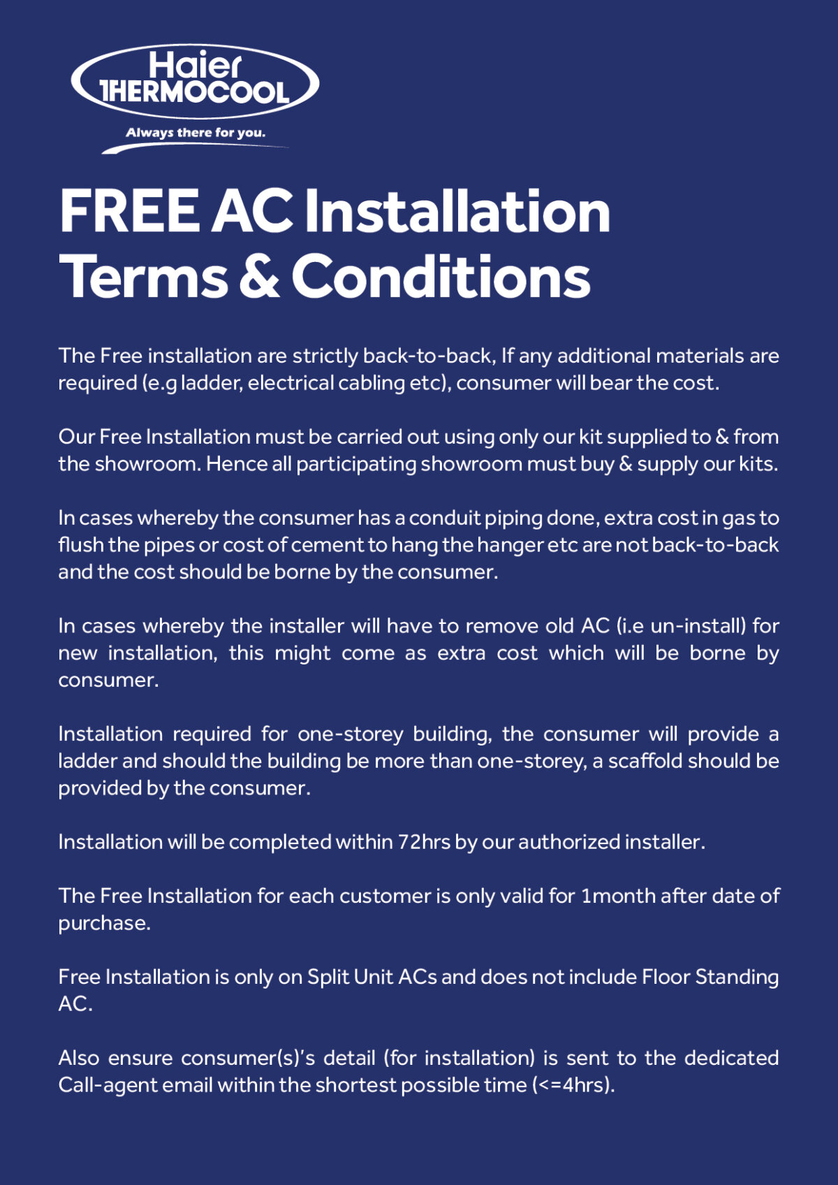 Free AC Installation T/C – Thermocool